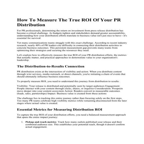 How To Measure The True ROI Of Your PR Distribution | DOCX