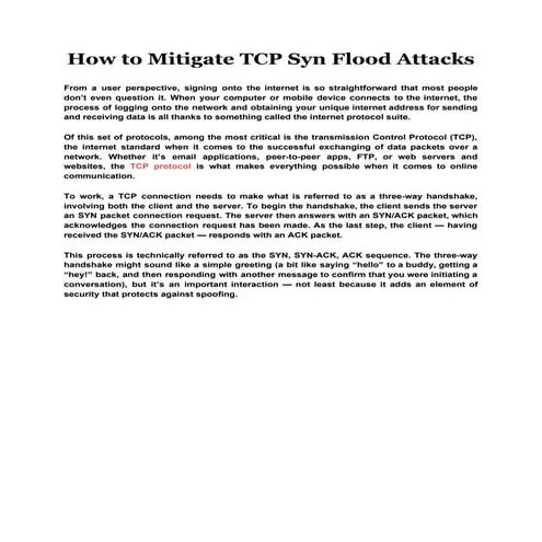 How to mitigate tcp syn flood attacks | PDF