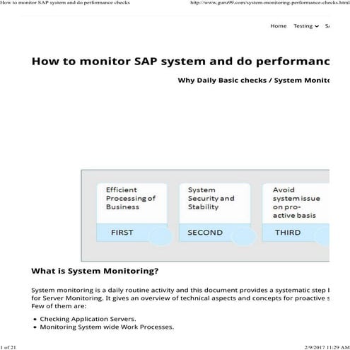How to monitor sap system and do performance checks | PDF | Operating Systems | Computer ...