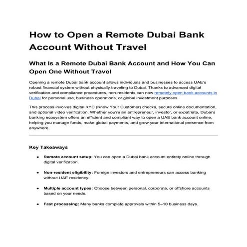 A Guide to Opening a Business Bank Account in the UAE. | PDF