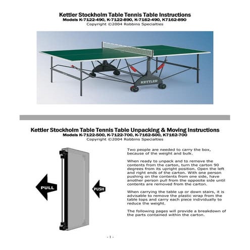 How to Open Kettler Ping Pong Table | PDF