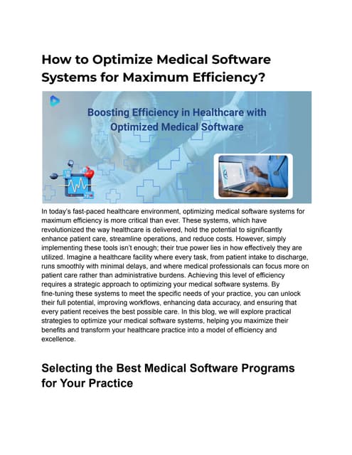 Maximizing Efficiency In Medical Software Systems Best Practices Pdf