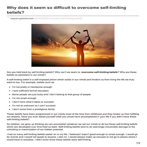 How to overcome self limiting beliefs with 5 practical steps | PDF