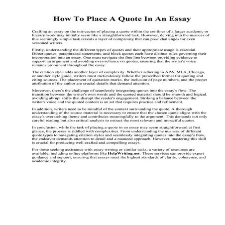 How To Place A Quote In An Essay.pdf | Education