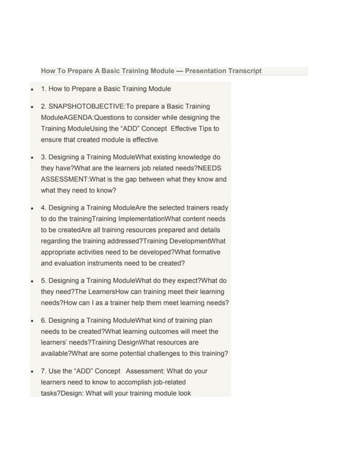 How To Prepare A Basic Training Module