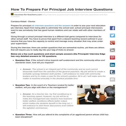 How to Prepare for Principal or Administrator Job Interview Questions | PDF