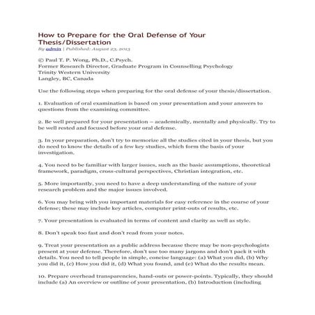 How to prepare for the oral defense of your thesis.doc good! | PDF