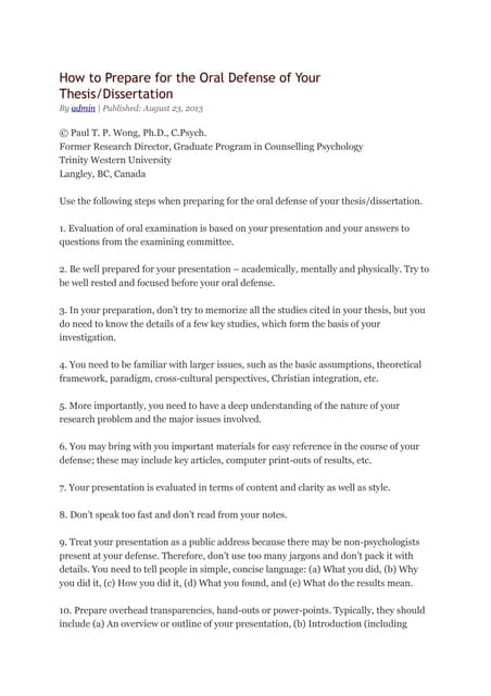 How to prepare for oral defense | PDF
