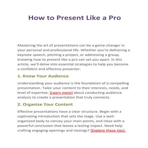 How to Present Like a Pro | PDF