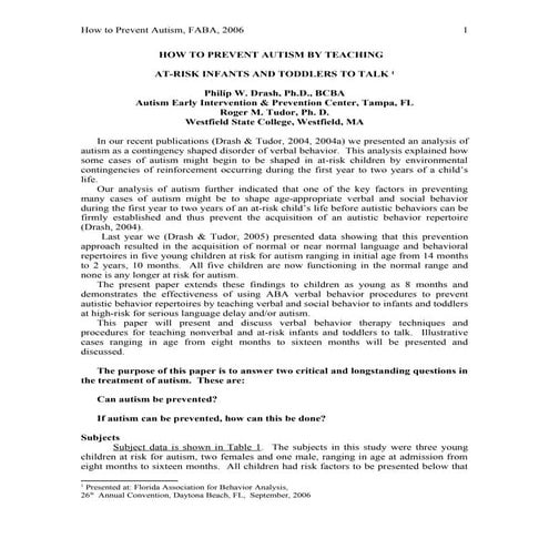 How to prevent autism by teaching at risk infants and toddlers to talk ...