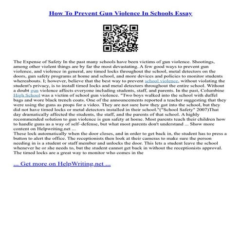 How To Prevent Gun Violence In Schools Essay Pdf