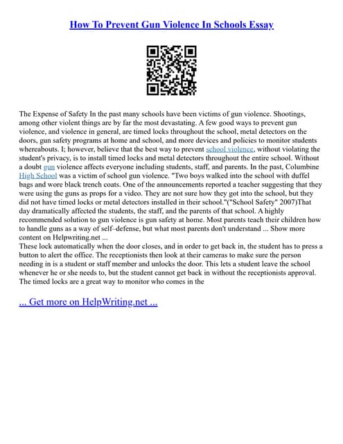 How To Prevent Gun Violence In Schools Essay Pdf