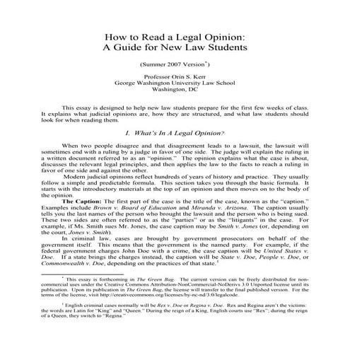 How To Read A Legal Opinion | PDF