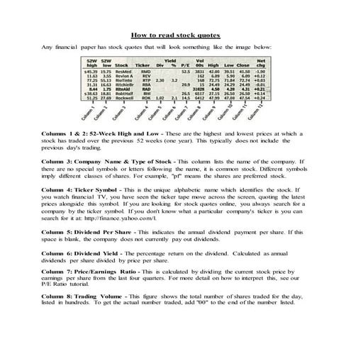 How to read stock quotes | DOCX