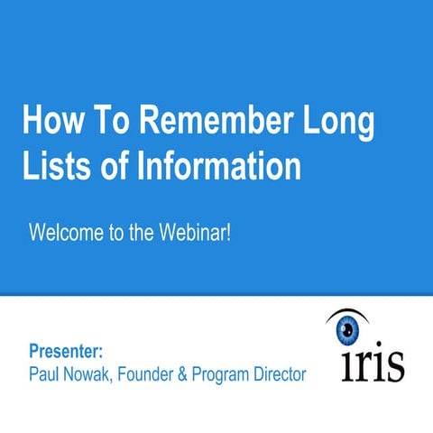 Memory Improvement Class: How to Remember Long Lists of Information | PDF