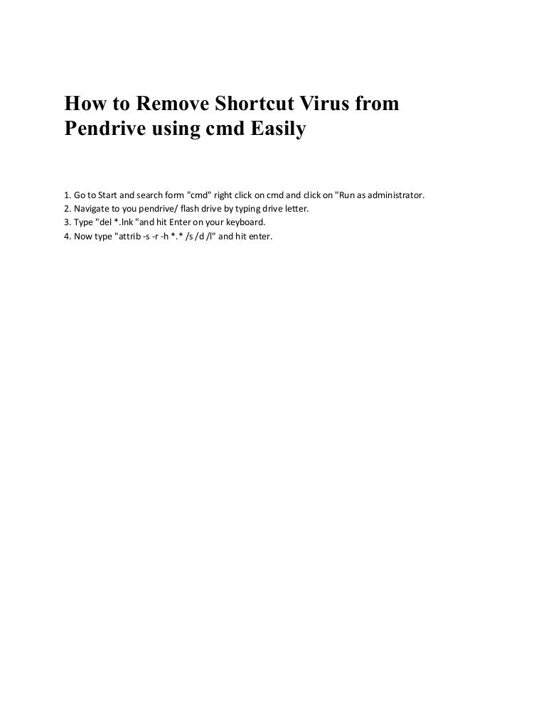 How to remove shortcut virus from pendrive using cmd easily