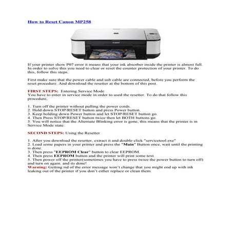 How to reset canon mp258 | DOC