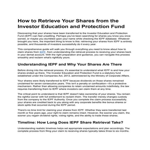 How to Retrieve Shares from IEPF – Step-by-Step Guide | PDF