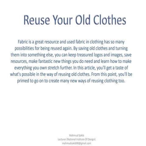 How To Reuse Old Clothes | PPTX
