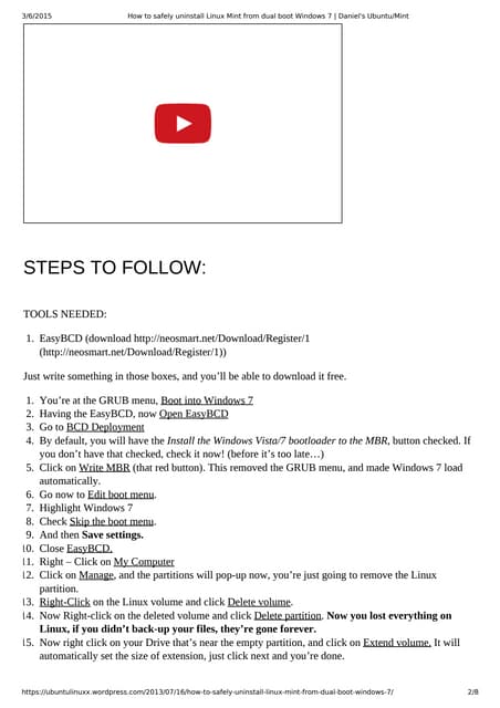 How To Safely Uninstall Linux Mint From Dual Boot Windows 7 Daniels Ubuntu Mint Pdf 1780