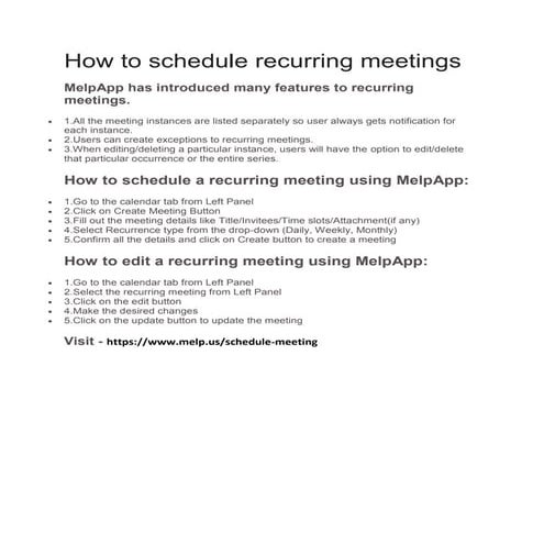 How to schedule recurring meetings - MelpApp | PDF