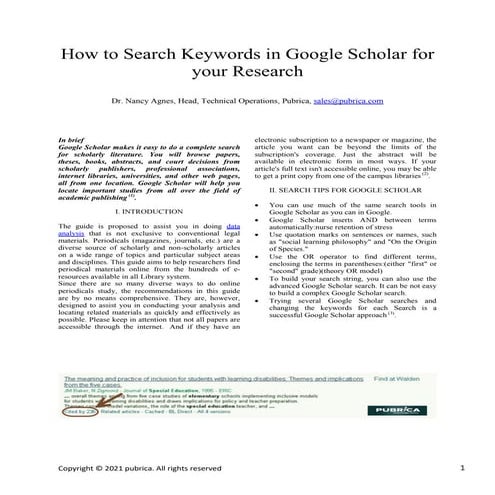 How to search keywords in google scholar for your research - Pubrica | PDF