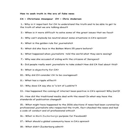 How to seek truth in the era of fake news Questions with Key | DOC