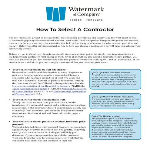 How To Select A Contractor | PDF