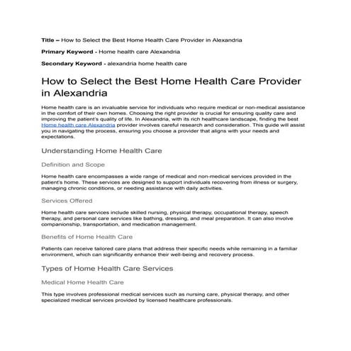 How to Select the Best Home Health Care Provider in Alexandria.pdf ...
