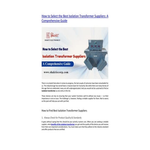 How to Select the Best Isolation Transformer Suppliers A Comprehensive ...
