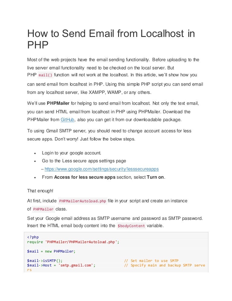 How to send email from localhost in php How to send email from localhost in php