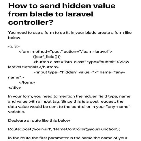 How To Send Hidden Value From Blade To Laravel Controller Pdf