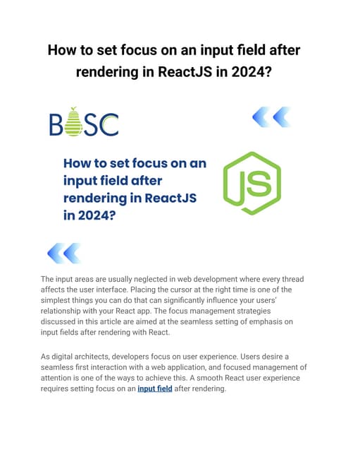 How To Set Focus On An Input Field After Rendering In Reactjs In 2024pdf 9226