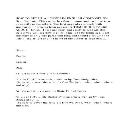 HOW TO SET UP A LESSON IN ENGLISH COMPOSITIONDear Students, This.docx