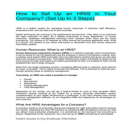3 Steps - Setup an HRIS in your Company | PDF