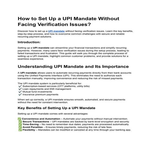 How to Set Up a UPI Mandate Without Facing Verification Issues | PDF