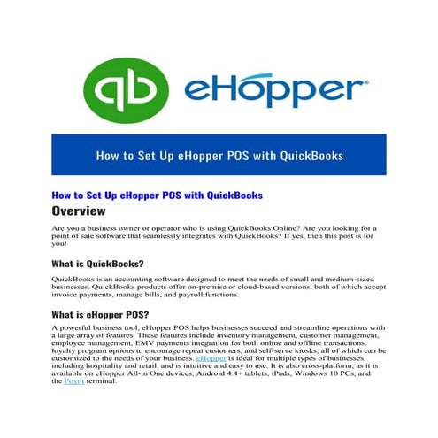 How to Set up eHopper POS with Quickbooks | PDF