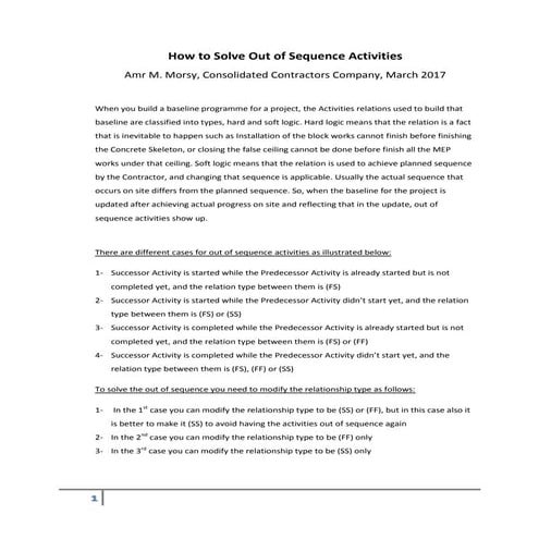 How to solve out of sequence activities | PDF