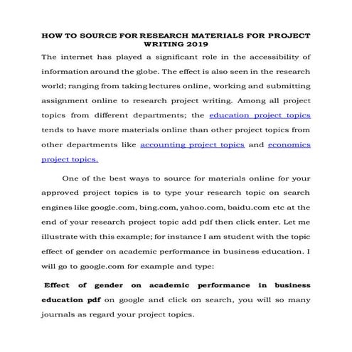 How to source for research materials for project writing 2019 | PDF