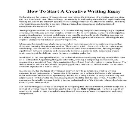 How To Start A Creative Writing Essay. 021 Creative Writing Essays ...
