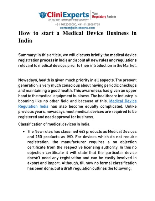 Medical device regulation US, European Union and India | PPTX