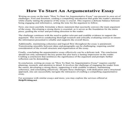 How To Start An Argumentative Essay. Argumentative Essay Sketsa | PDF
