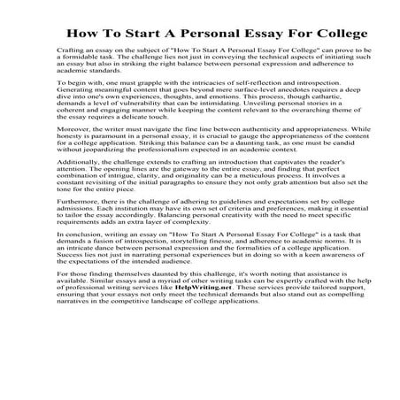 How To Start A Personal Essay For College | PDF