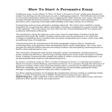 How To Start A Persuasive Essay. Writing paper: Essay persuasive | PDF