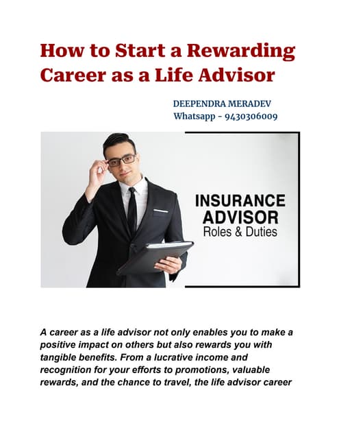 How To Start A Rewarding Career As A Life Advisorpdf Social