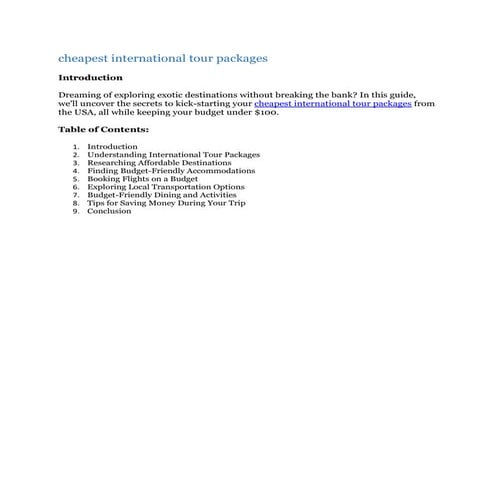 How To Start Cheapest International Tour Packages From Usa With Less Than $100.pdf