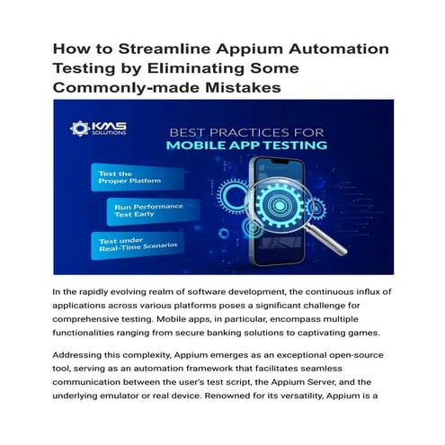 How To Streamline Appium Automation Testing By Eliminating Some Commonly Made Mistakes Pdf