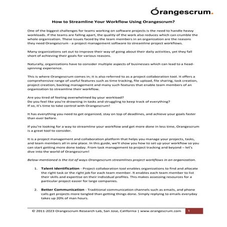 How To Streamline Your Workflow Using Orangescrum Pdf