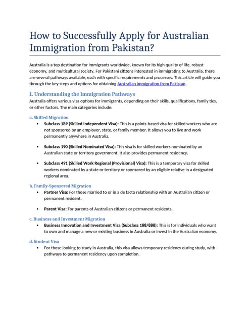 Australia Immigration from UAE: Key Points | PDF