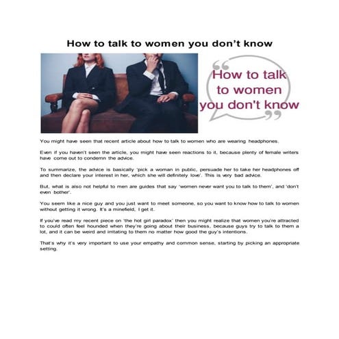 How to talk to women you don’t know ? | DOCX | Parenting Babies and ...